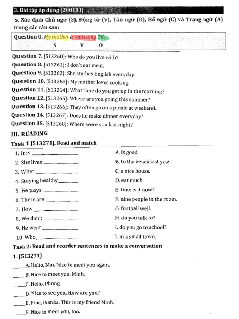 KEY Grammar Worksheet - Sentence Structures | PDF