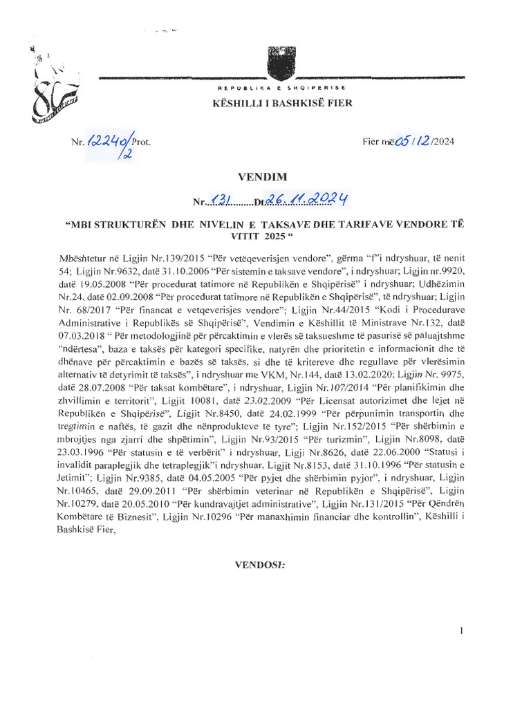 Vendimi Paketes Fiskale 2025 | PDF