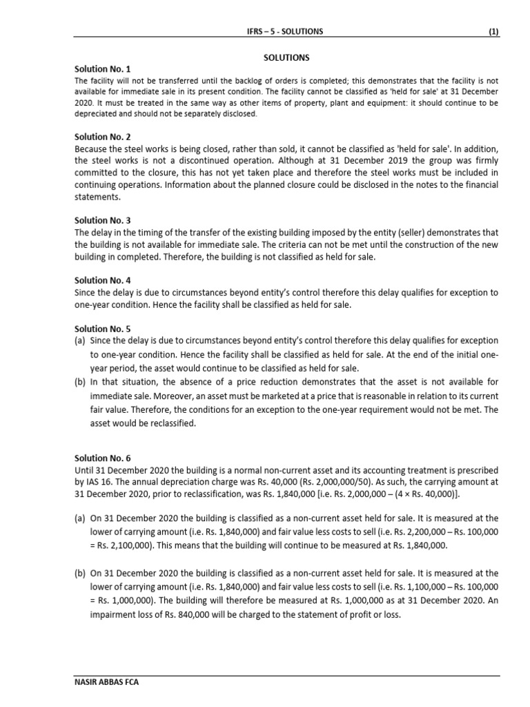 IFRS 5 - Class Practice (Solutions) | PDF | Fair Value | Income Statement