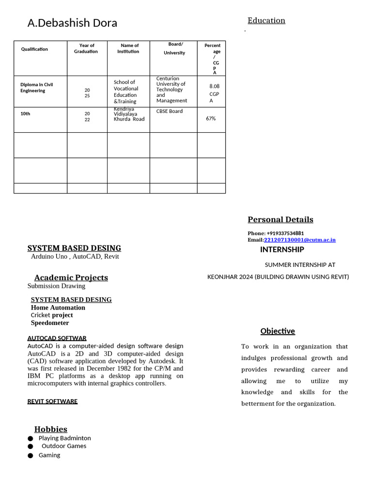 Dora CV | PDF | Auto Cad | Office Equipment