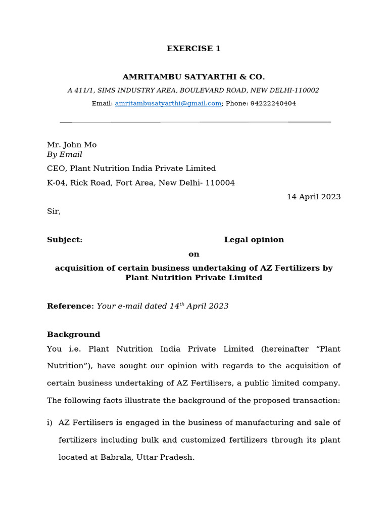 Legal Opinion and Business Transfer Agreement | PDF | Indemnity | Private Law