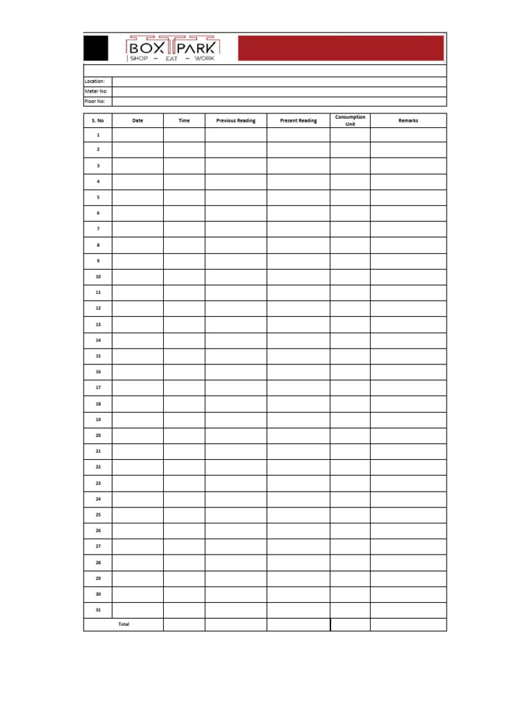 Electric Meter Reading Log Template | PDF