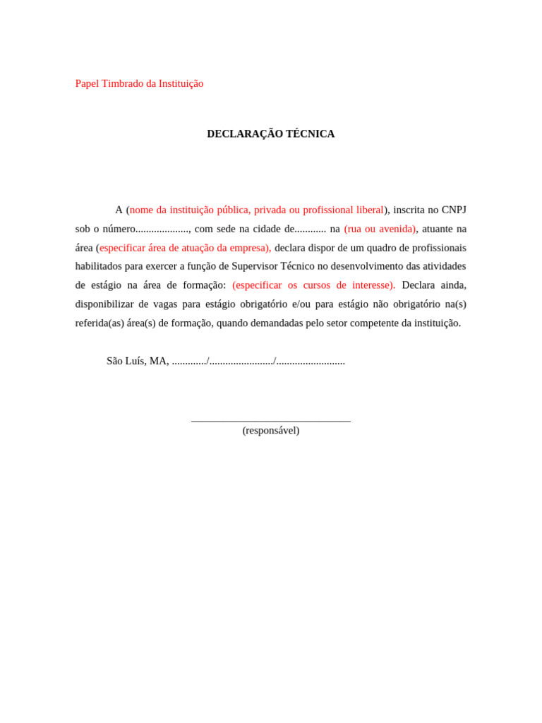 Modelo de Declaração Tecnica | PDF