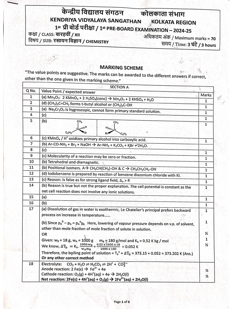Answer Key With Marking Scheme | PDF