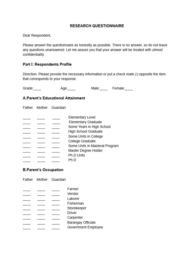 Research Questionnaire | PDF