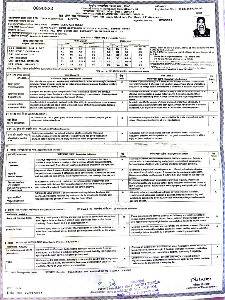 10th marksheet | PDF | Cognition | Liberal Arts Education