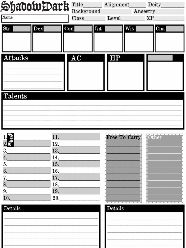 Jader7777 Shadowdark CharSheet | PDF