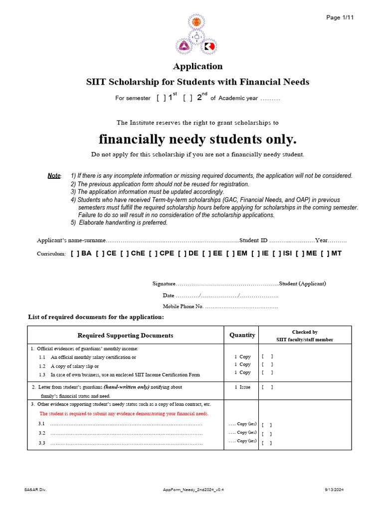 AppForm Needy 2nd2024 v0.4 | PDF | Meal