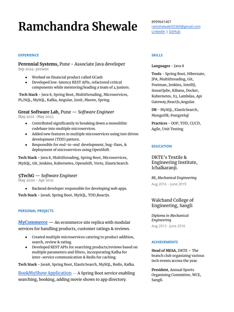 Ramchandra_Shewale_Resume | PDF | Software Architecture | Computer Programming