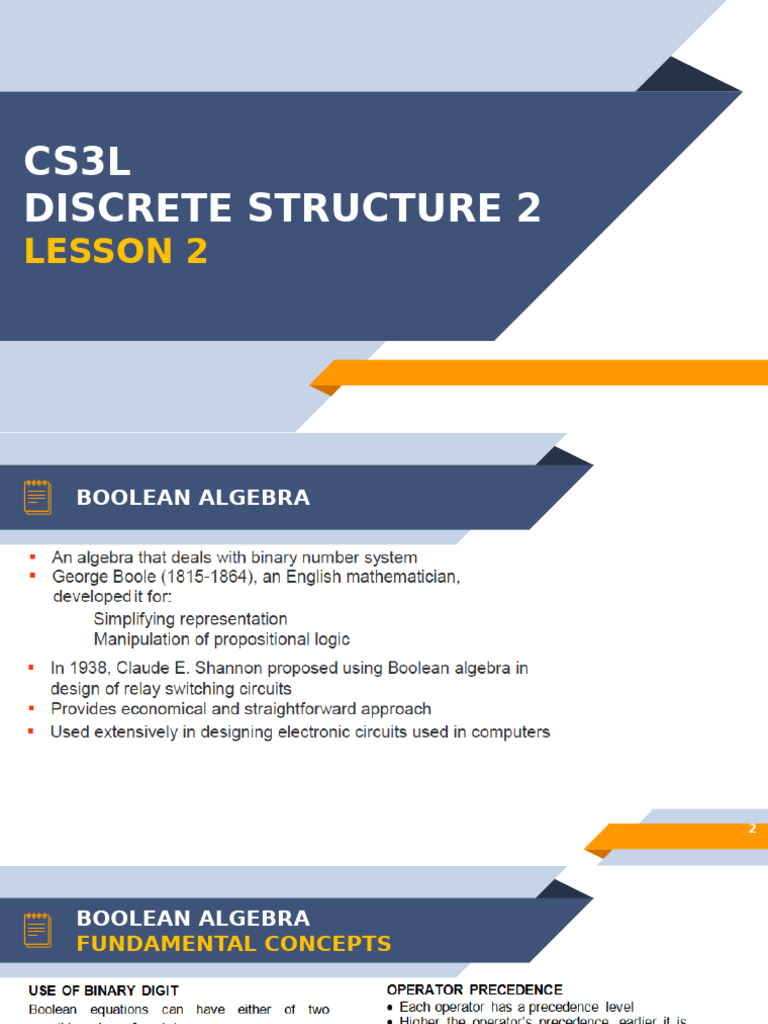 CS3L Lesson 2 - Boolean Alebra Rev. 1 | PDF