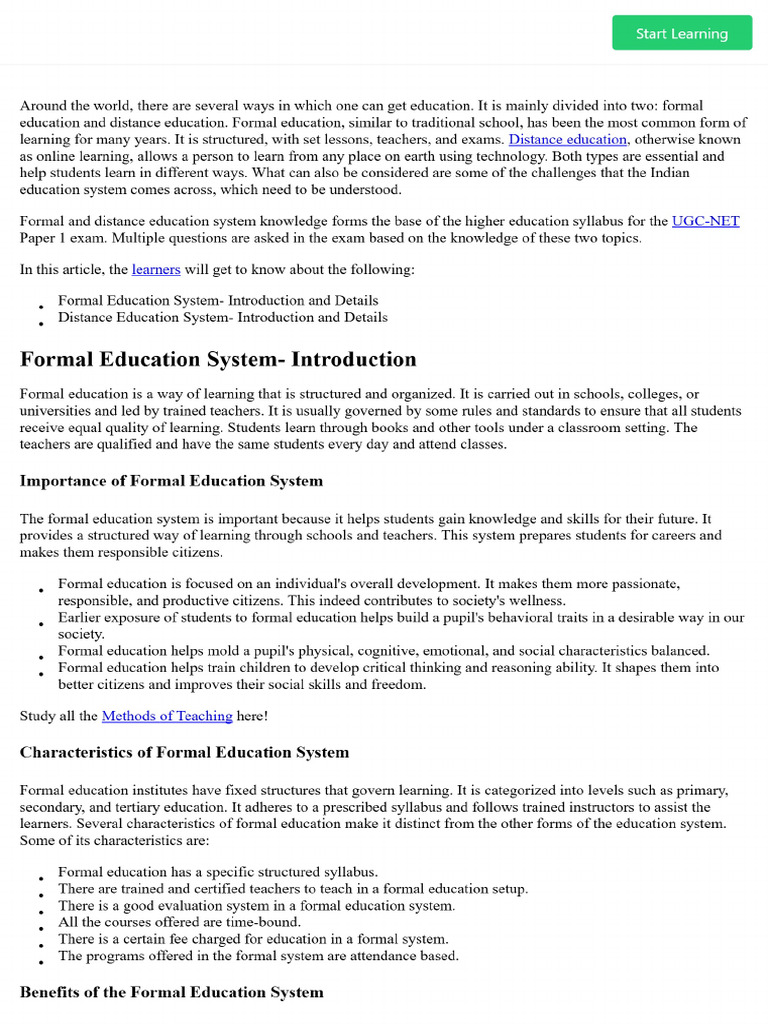 Formal and Distance Education System - UGC NET Notes & Study Material | PDF