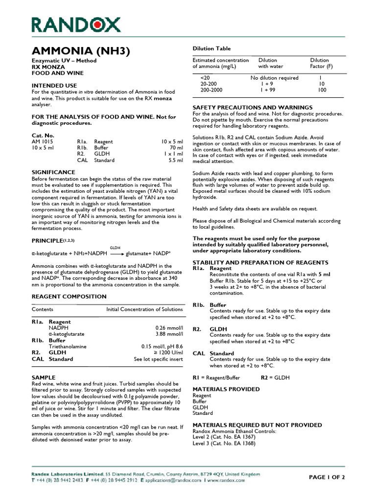 AM1015 ammonia | PDF | Ammonia | Calibration