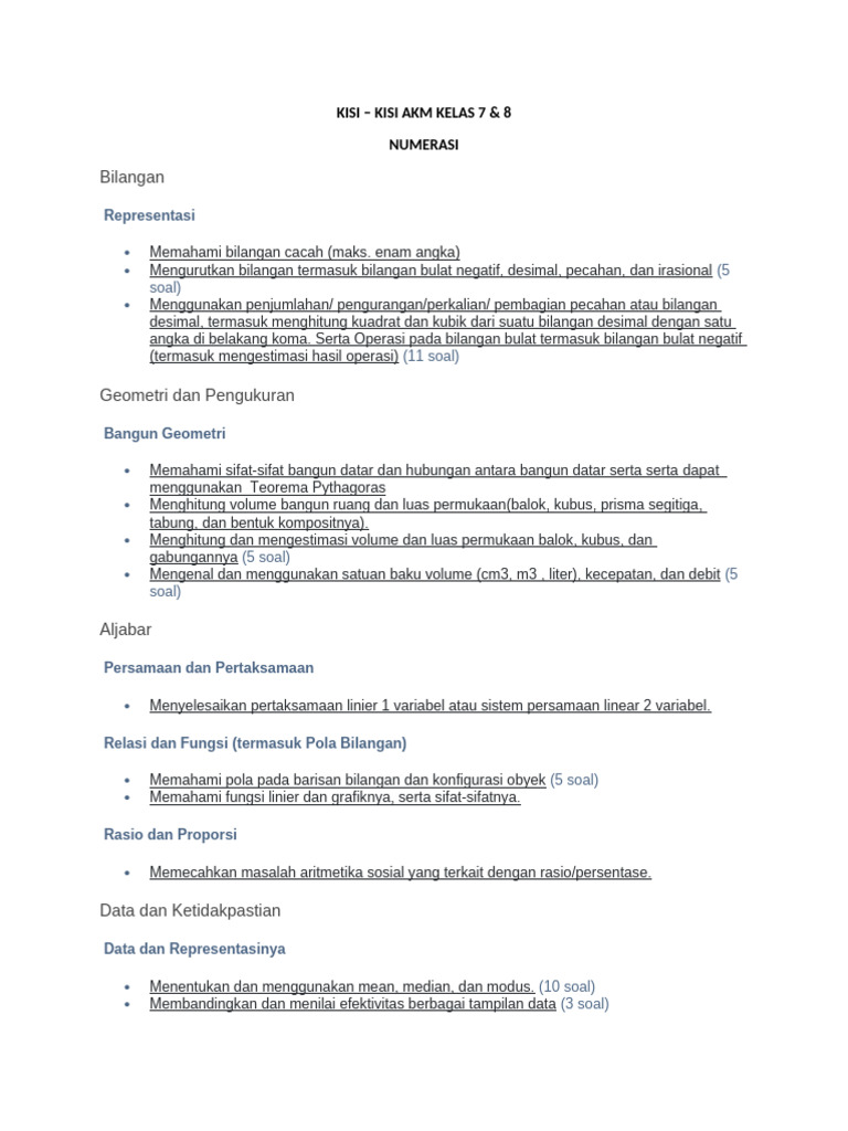 Kisi-Kisi Literasi Dan Numerasi | PDF
