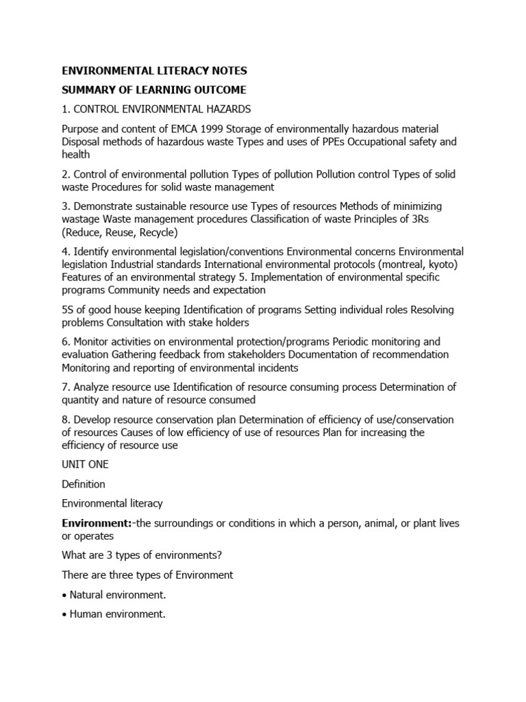 Environmental Litracy Lesson 1 | PDF | Personal Protective Equipment ...