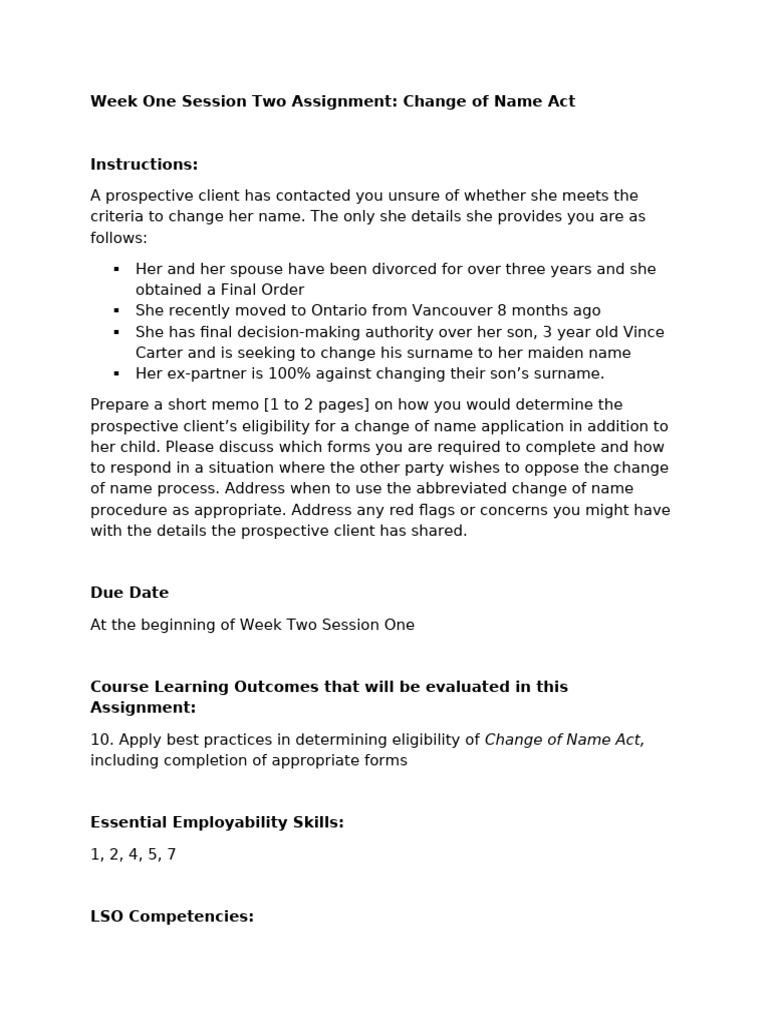 WK1 S2 Assignment - Change of Name Act | PDF