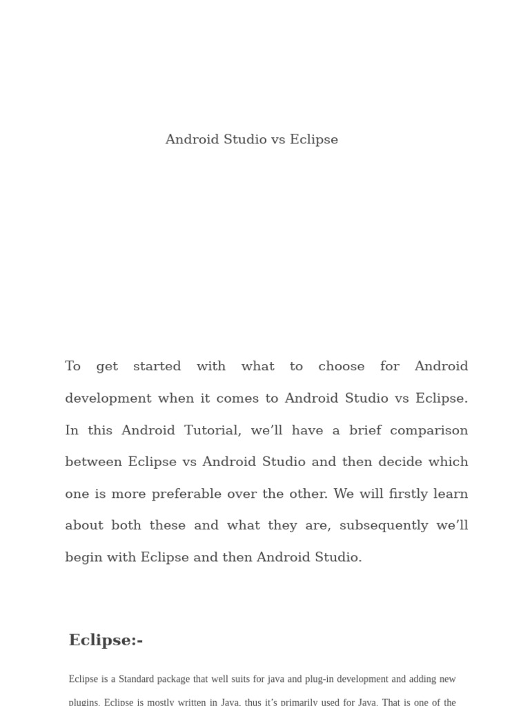 c18867 - Android Studio Vs Eclipse | PDF | Eclipse (Software) | Integrated Development Environment