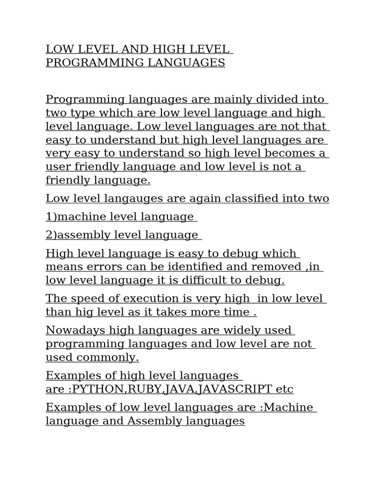 Low Level and High Level Programming Languages | PDF Low Level and High Level Programming Languages | PDF