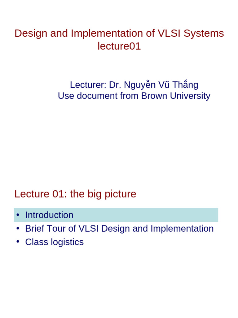 Lecture01 Introduction | PDF | Integrated Circuit | Very Large Scale Integration