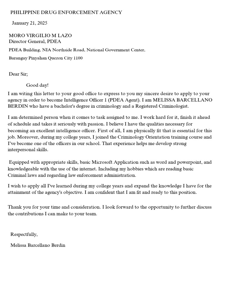 Application Letter Pdea PDF | PDF