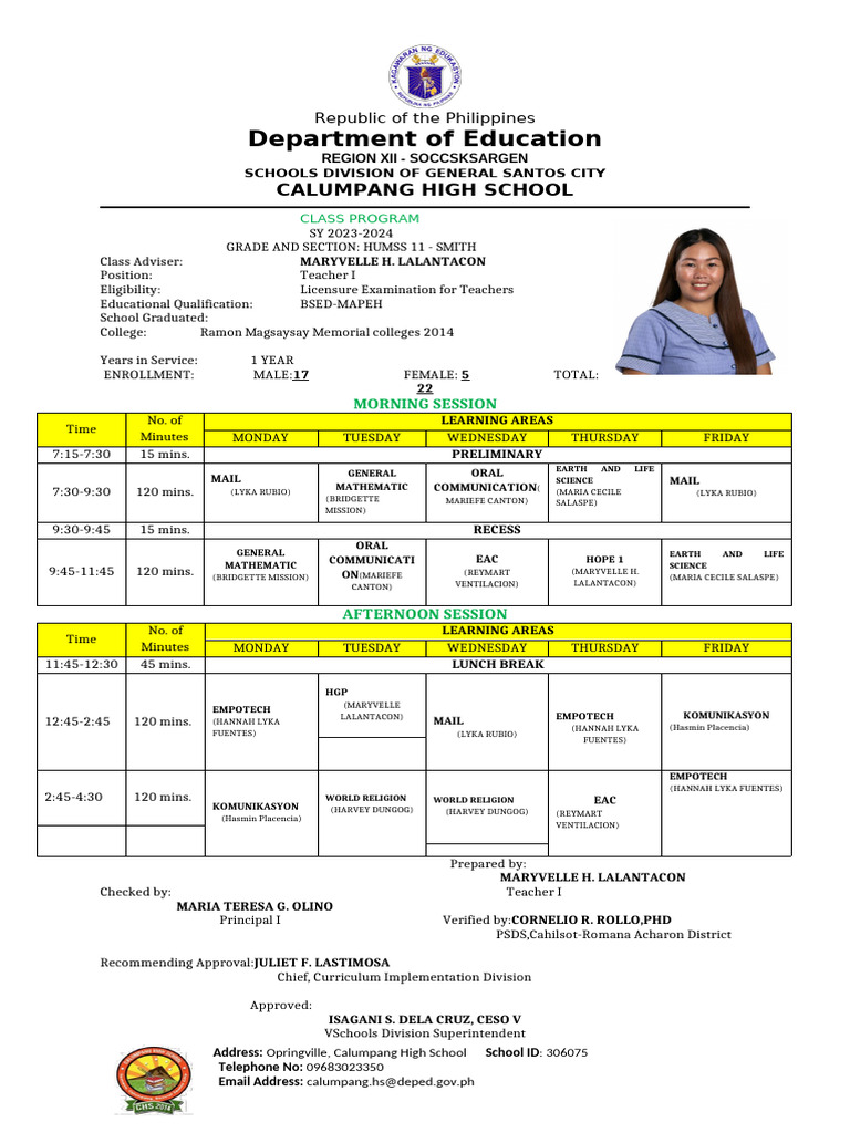 NEW NEW 11 HUMSS, SMITH Class Program | PDF