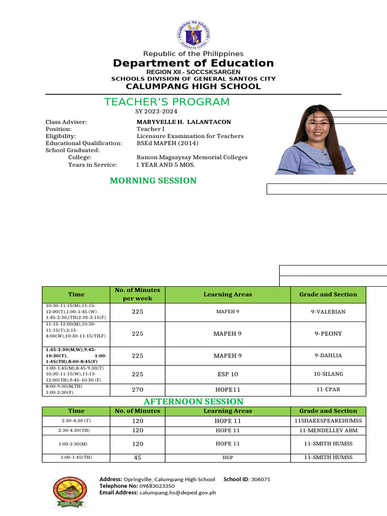 Calumpang High School Teacher's Program 2023 | PDF | Philippines