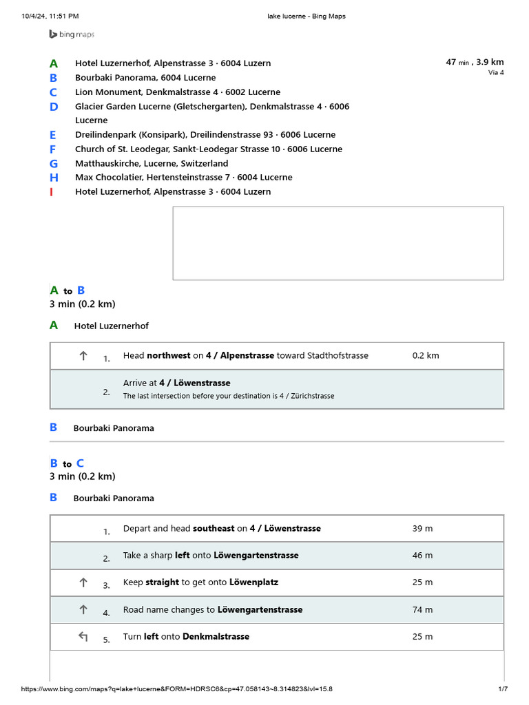 Lucern First Day - Bing Maps | PDF | Navigation | Geographical Technology