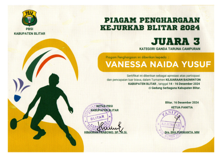 Piagam Kejurkab 2024 Caca | PDF