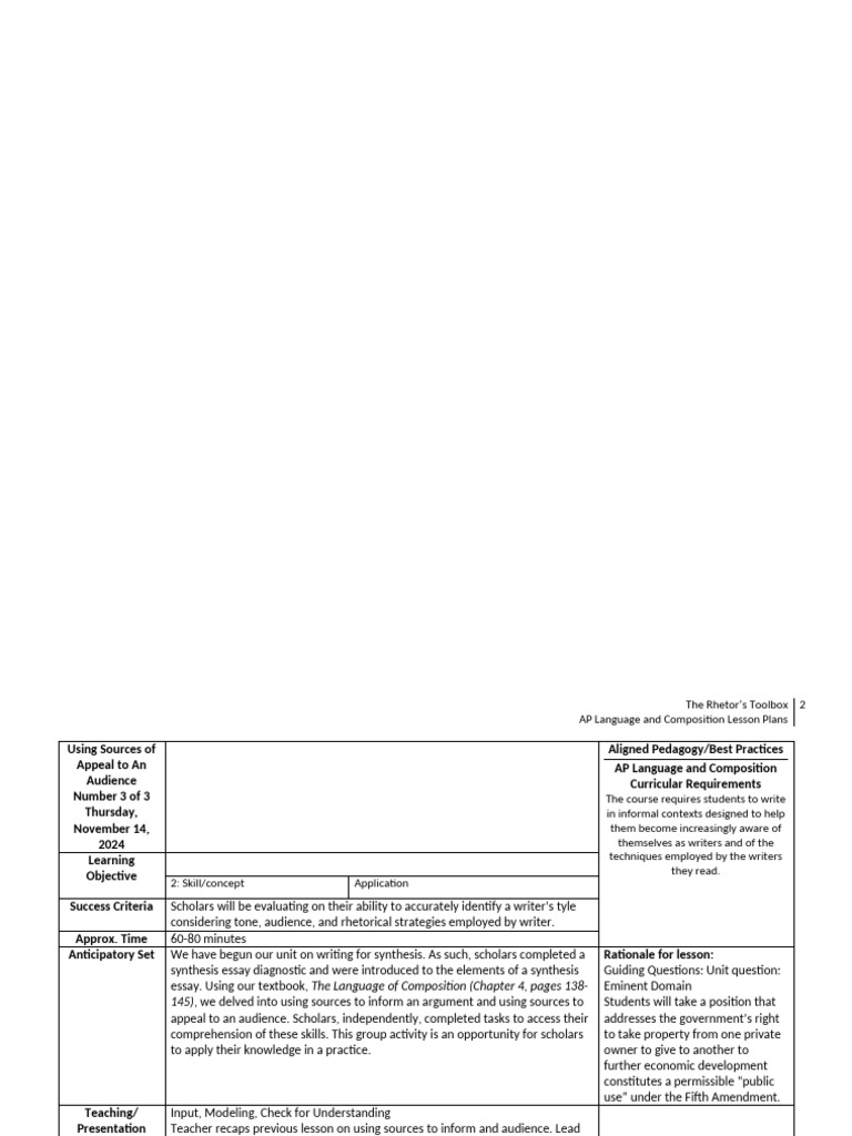 Rhetorical Strategies in AP Composition | PDF | Lesson Plan | Rhetoric