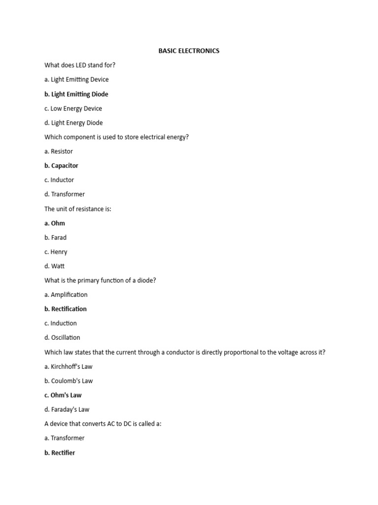Basic Electronics Reviewer | PDF | Electrical Network | Electrical Resistance And Conductance