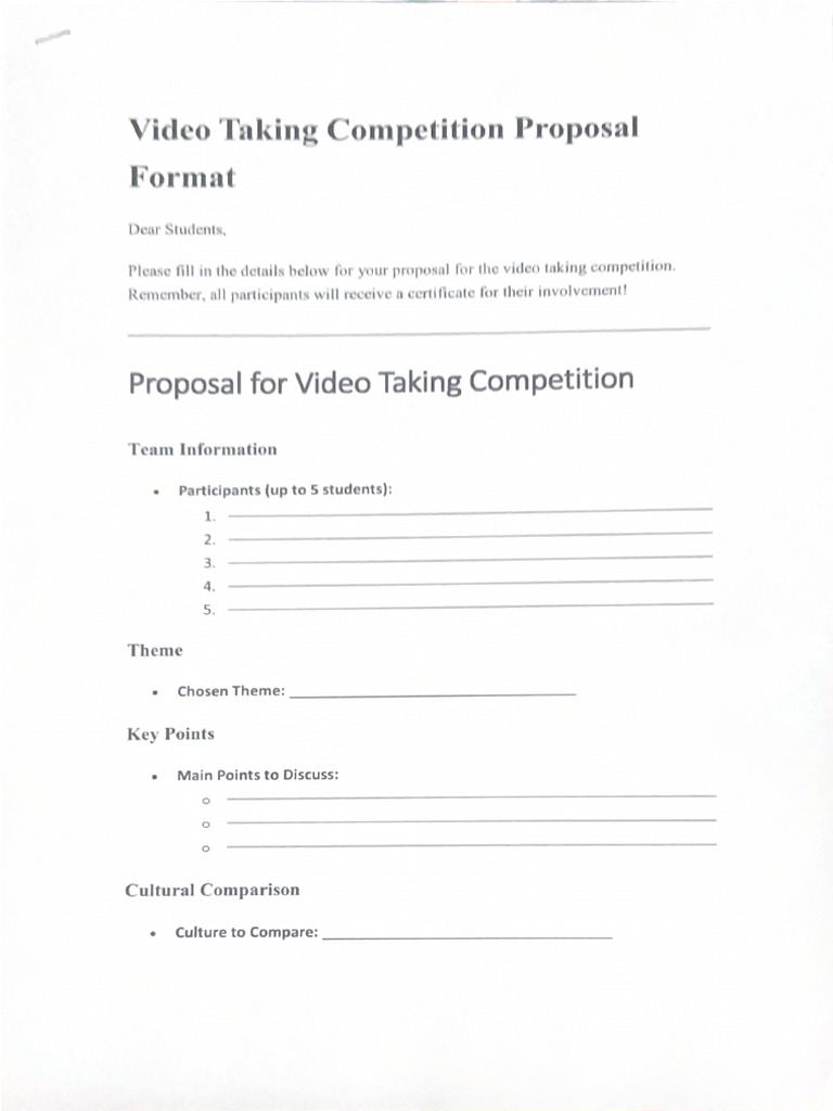 Video Taking Competition Proposal | PDF