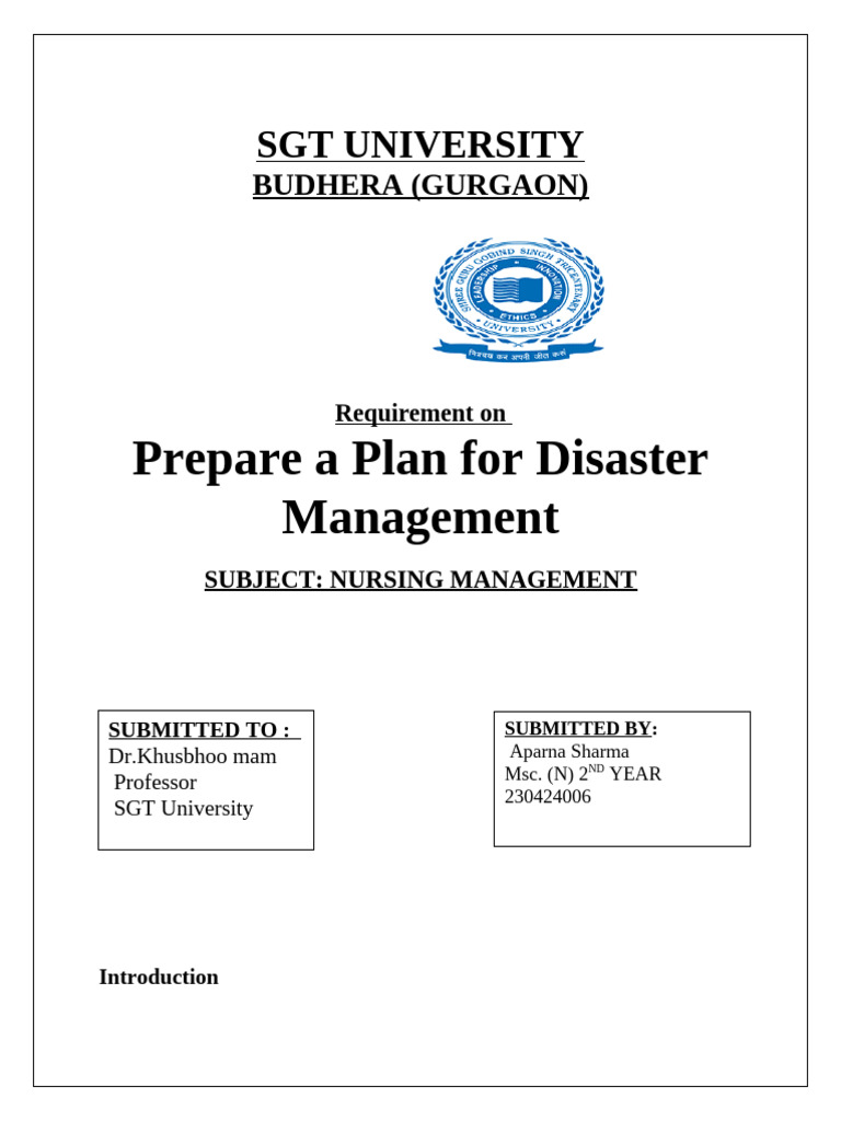 Prepare A Plan For Disaster Management | PDF | Emergency Management ...