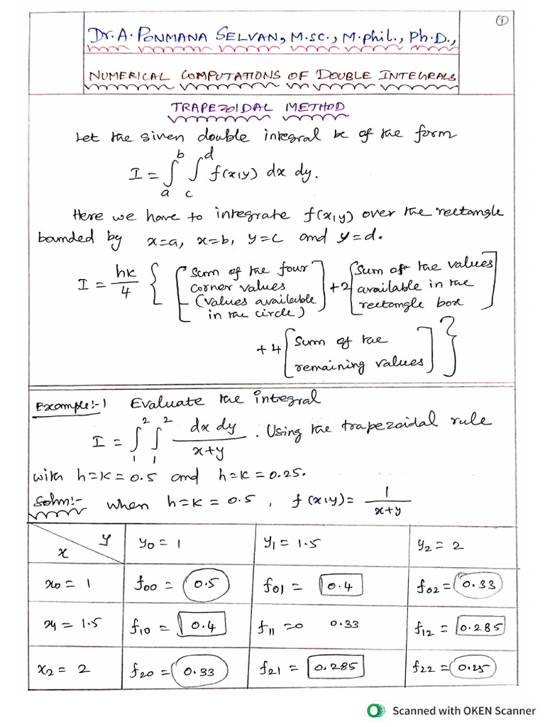 Trapezoidal Rule - Double Integrals | PDF