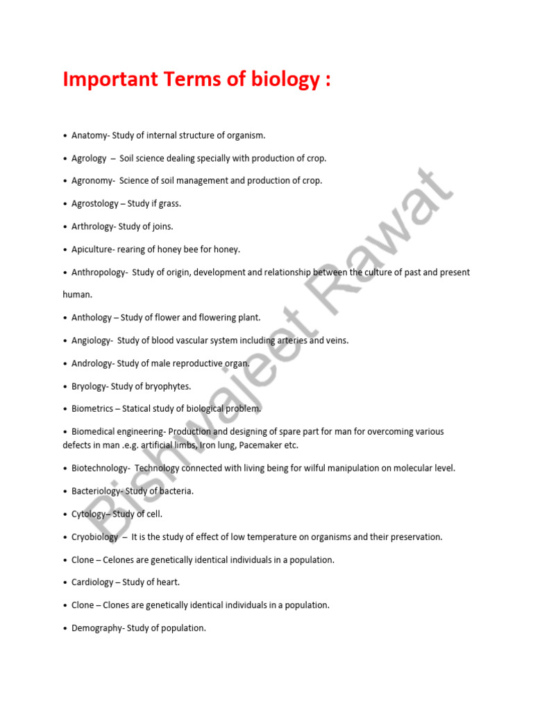 Key Biology Terms Explained | PDF | Cloning | Soil