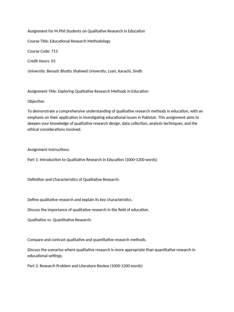 Qualitative Research in Education Assignment | PDF | Methodology ...