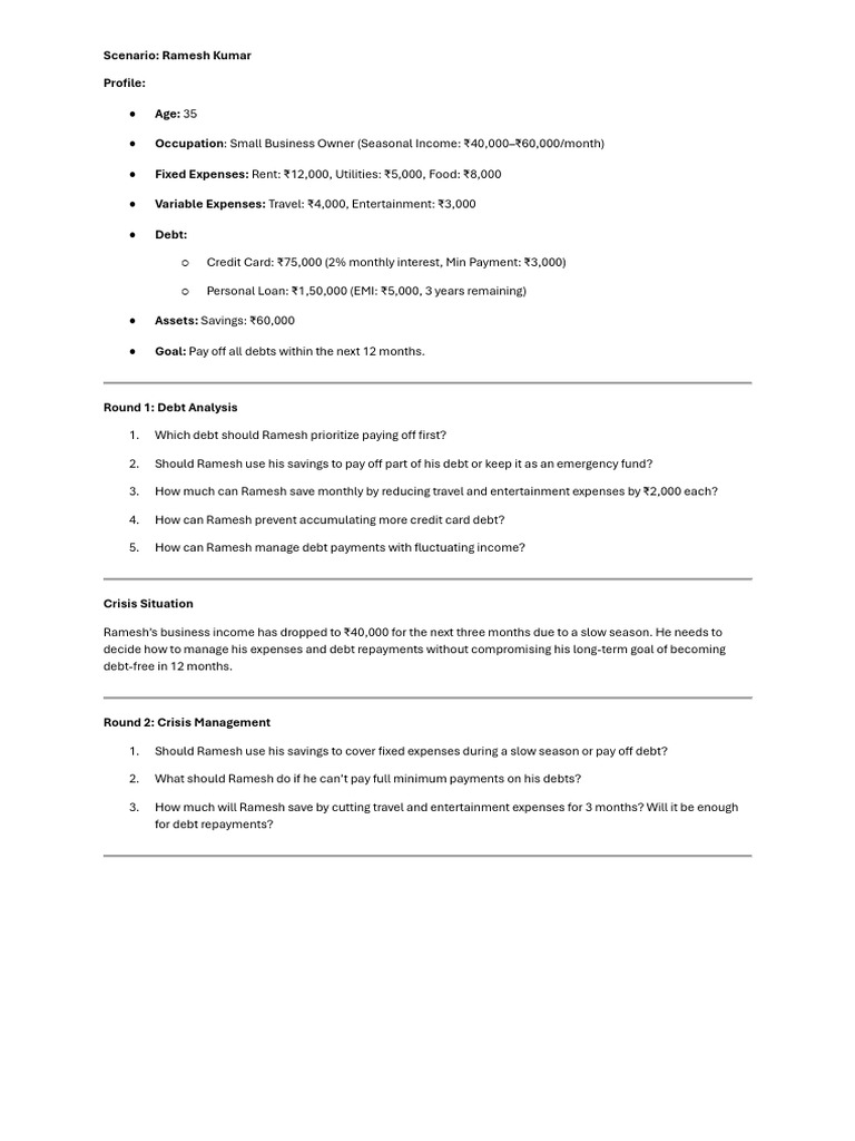 Debt Management Strategies for Ramesh, Priya, and Lewis | PDF | Debt ...