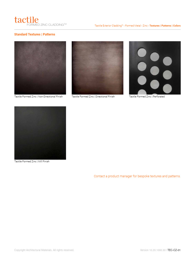 01-Catalogue-FORMED-ZINC-Interior-Cladding-TACTILE | PDF