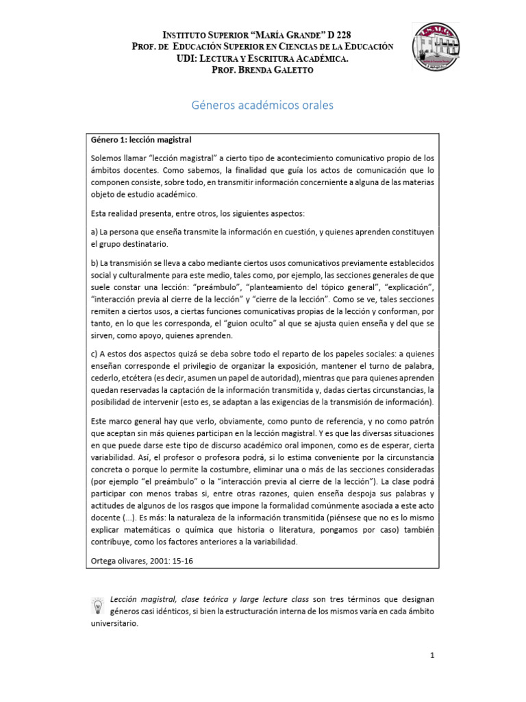 Generos Academicos Orales-1 | PDF | Maestros | Hablar en público