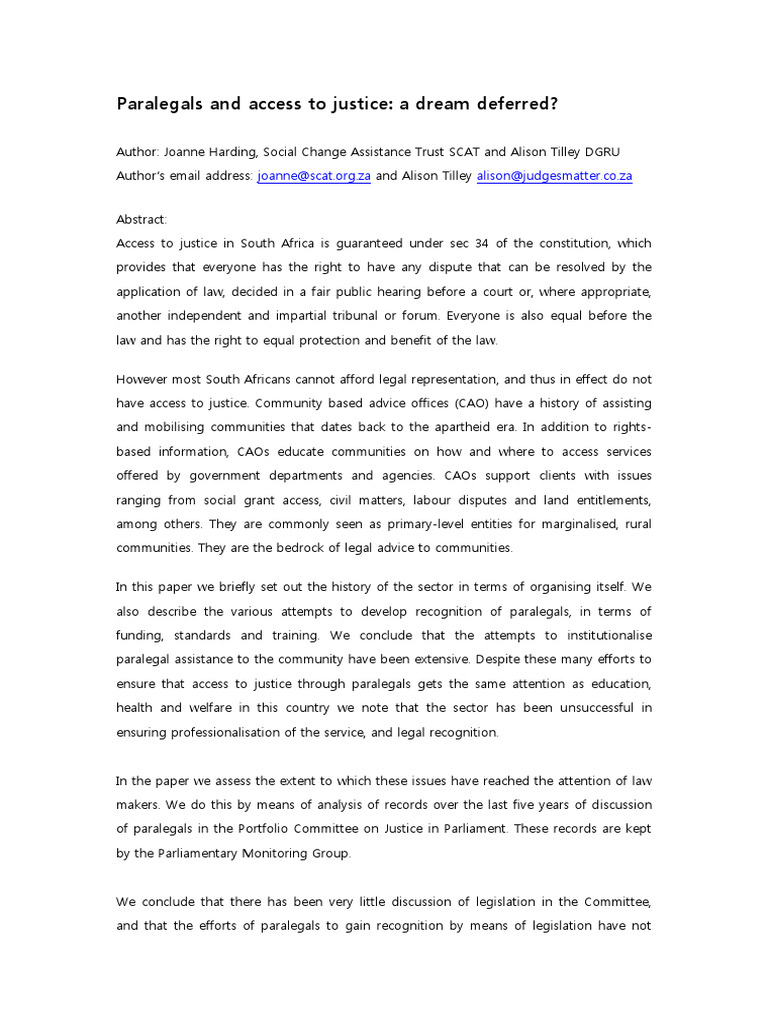 Joane Harding Paralegals and Access To Justice | PDF | Paralegal | Legal Aid