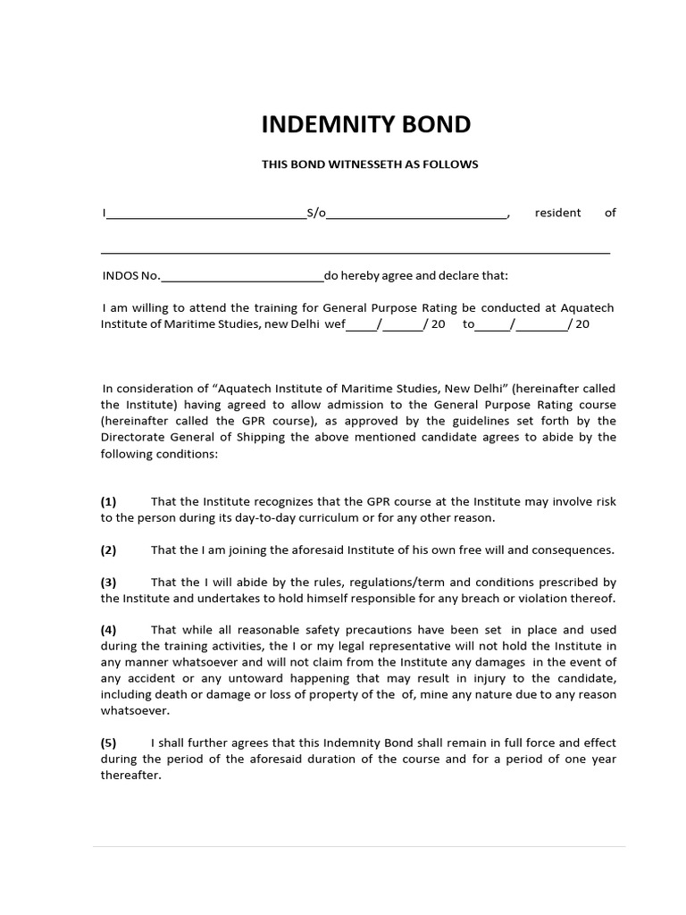 GPR Indemnity Bond | PDF | Civil Law (Legal System) | Private Law