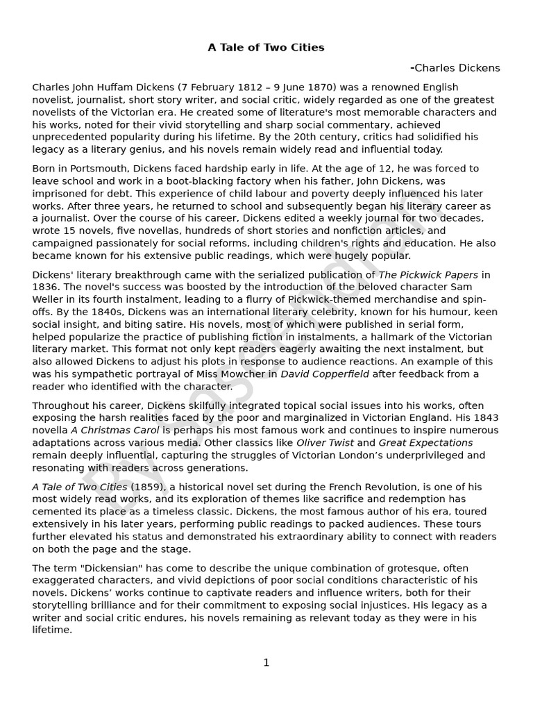 A Tale of Two Cities-Notes | PDF | A Tale Of Two Cities | Novels