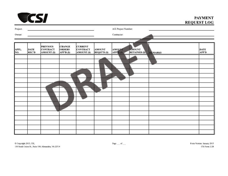 CSIForm 02 2B Payment Request Log | PDF