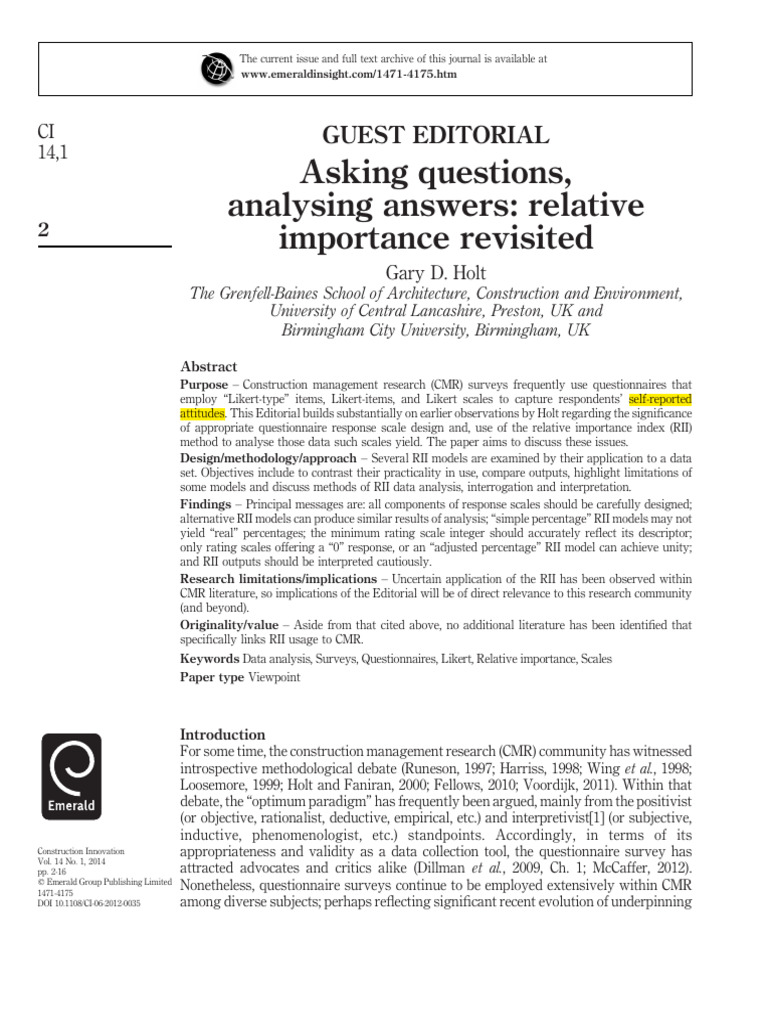 Relative Importance Revisited | PDF | Likert Scale | Median