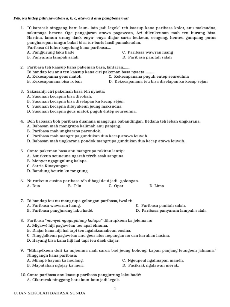 Soal Ujian Sekolah B Sunda Kls 9 | PDF