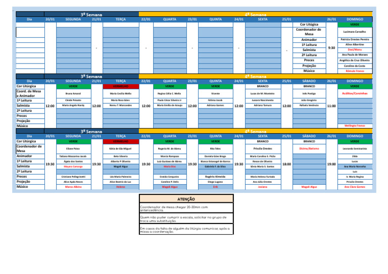 Escala Mensal Janeiro 3a._ 4a. Sem. 2025..Xlsx - 3º Semana (6) | PDF ...