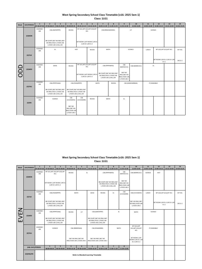 West Spring Secondary Class Timetable | PDF