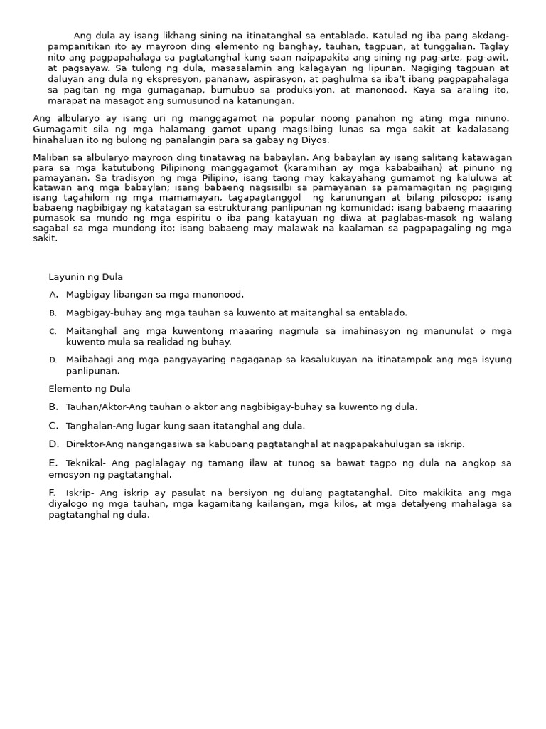 Ang Dula Ay Isang Likhang Sining Na Itinatanghal Sa Entablado | PDF
