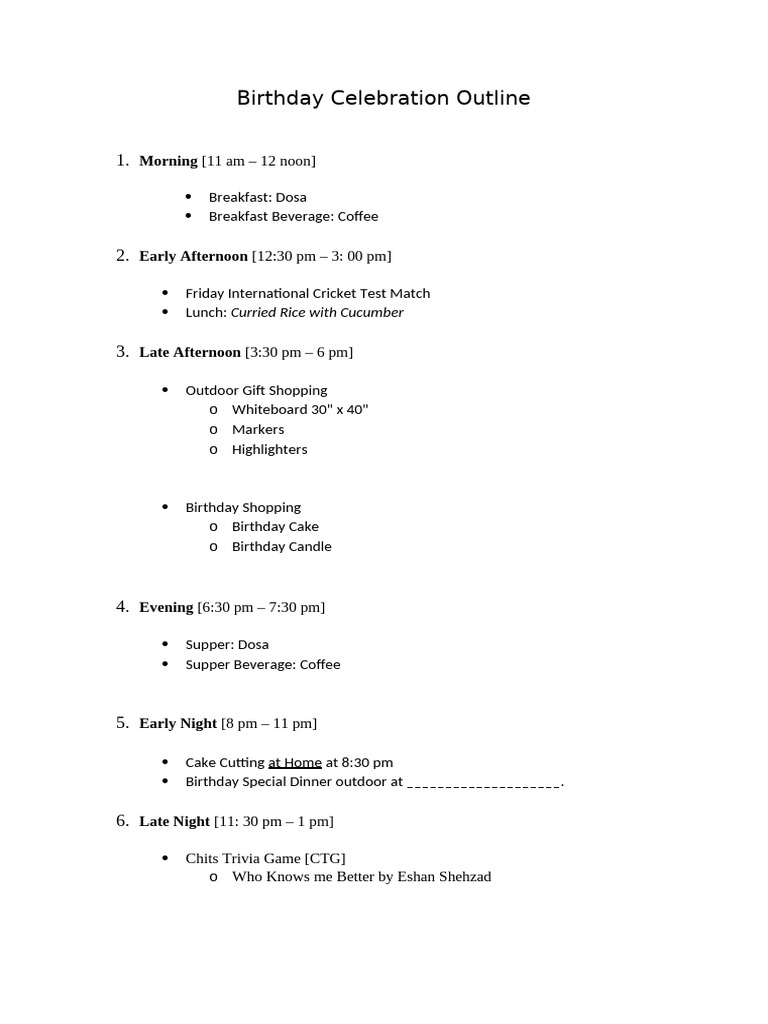 Birthday Celebration Outline | PDF