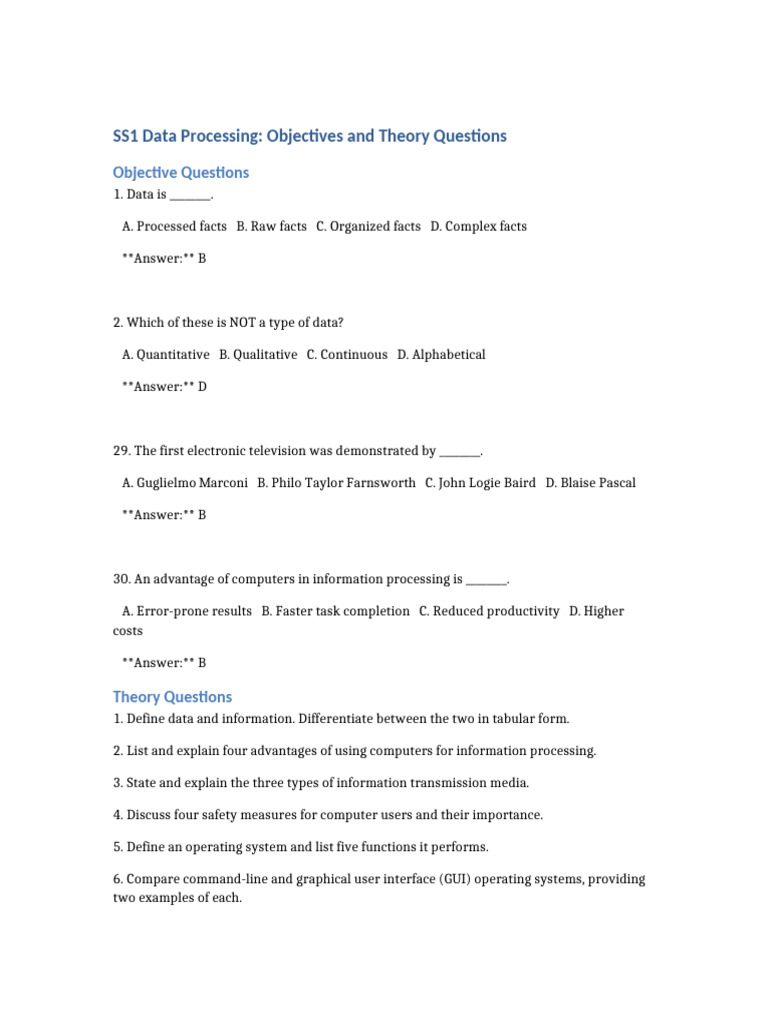 SS1 Data Processing Questions | PDF