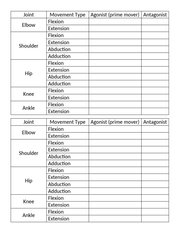 Joint Movement Analysis Worksheet | PDF