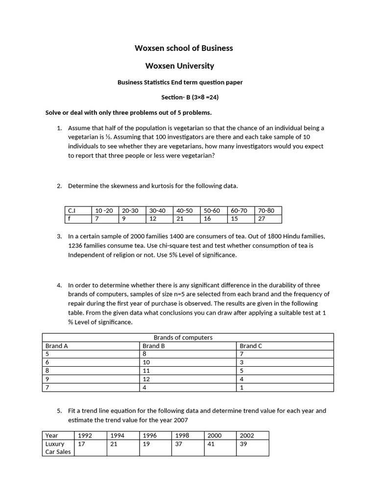 Business Statistics Exam Paper | PDF